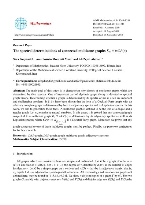 Pdf The Spectral Determinations Of Connected Multicone Graphs Kw Mcpn