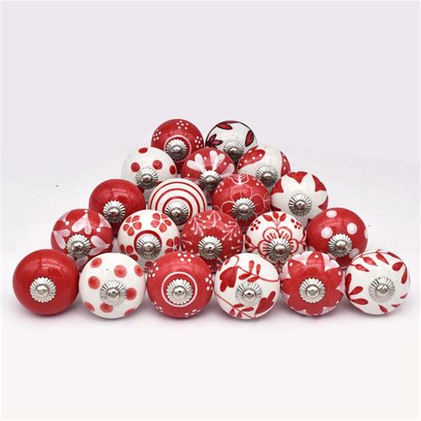 Red White Mosaic Ceramic Knobs Vintage Wardrobe Handle Drawer Knob