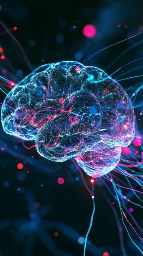 futuristic neural networks glowing brain and digital connections stock