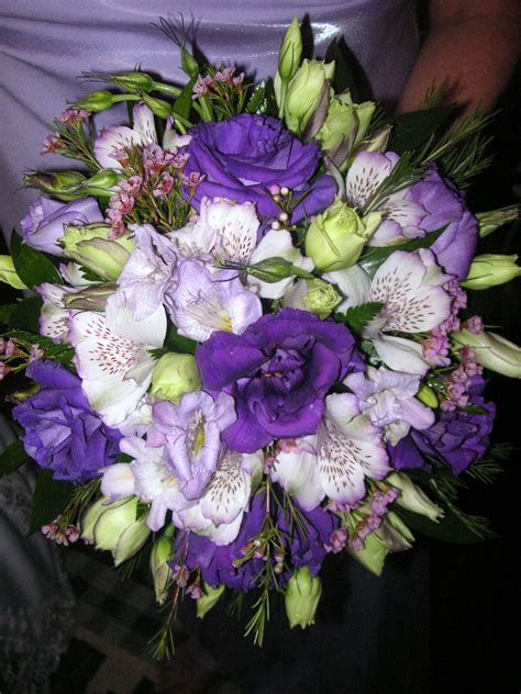 Purple Lisianthus Alstroemeria Wax Flower And Lavender Freesia In