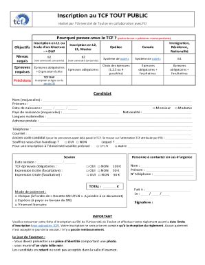 Remplissable En Ligne Inscriptions Au TCF Test De Connaissance Du Franais C Fax Email