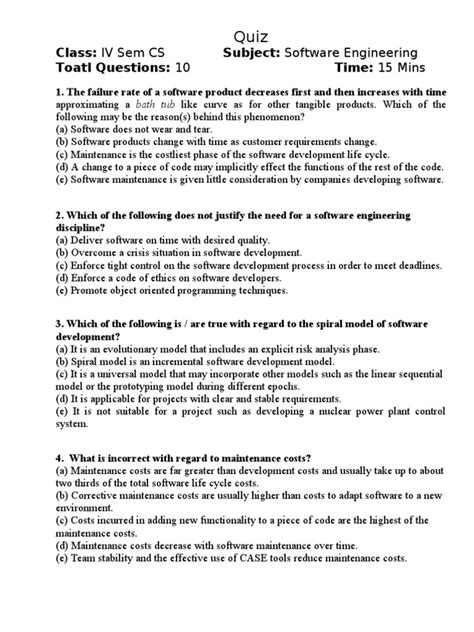 Quiz Software Engineering Pdf Software Development Control Flow