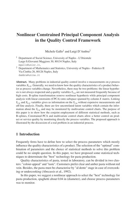 Pdf Nonlinear Constrained Principal Component Analysis In The Quality