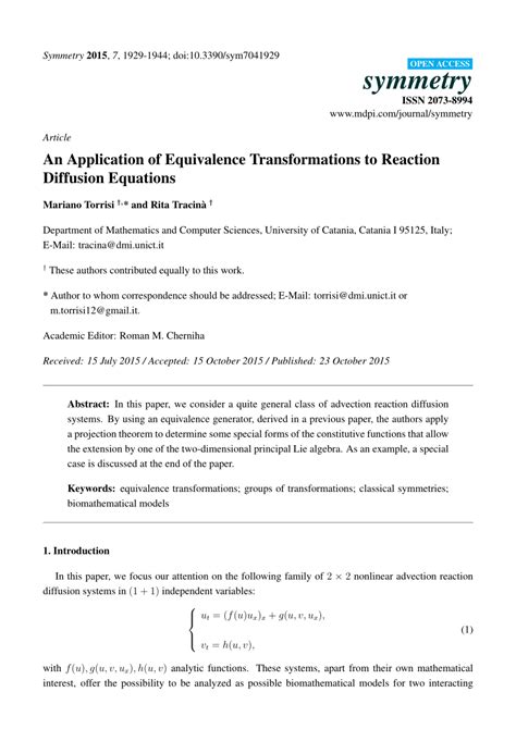 Pdf An Application Of Equivalence Transformations To Reaction
