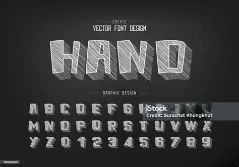 분필 그림자 만화 글꼴 및 알파벳 벡터 연필 스케치 굵은 서체 및 숫자 디자인 검은색에 대한 스톡 벡터 아트 및 기타 이미지 검은색 교육 그리기 Istock