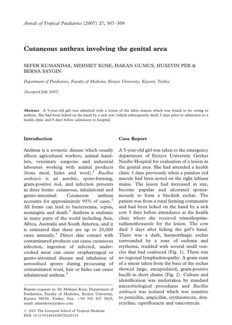Pdf Cutaneous Anthrax Involving The Genital Area