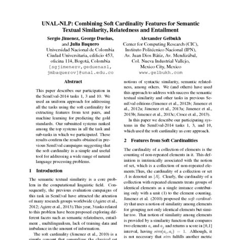 Unal Nlp Combining Soft Cardinality Features For Semantic Textual Similarity Relatedness And