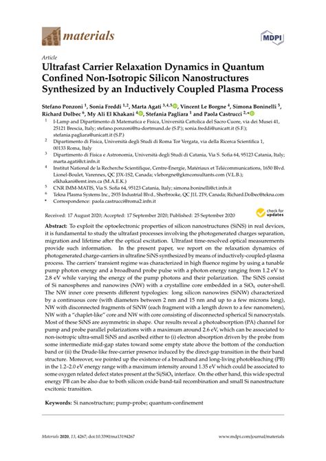 Pdf Ultrafast Carrier Relaxation Dynamics In Quantum Confined Non Isotropic Silicon