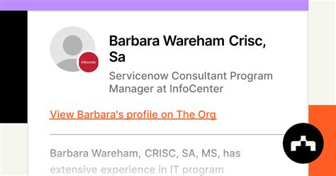 Barbara Wareham Crisc Sa Servicenow Consultant Program Manager At