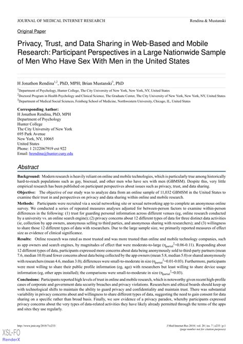 PDF Privacy Trust And Data Sharing In Web Based And Mobile Research Participant