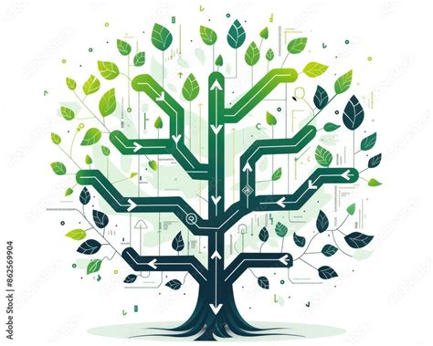 Decision Tree Flowchart Tree Branches With Arrow Design In Technology Green Stock Illustration