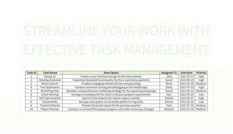 Optimize Your Workflow With Efficient Task Management Excel Template