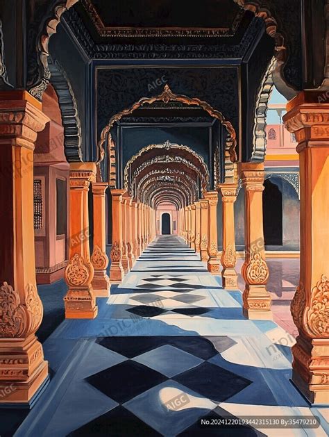 Ai创作图印度梵宫 泰姬陵插画 斋普尔水之宫 宫殿过道 宫廷长廊 金壁辉煌的走廊 印度乌代浦市皇宫 德里胡马雍陵景区 欧式宫殿走廊 大气宫殿 泰姬陵艺术画 辉煌过道 乌代布尔城市皇宫 莫卧儿