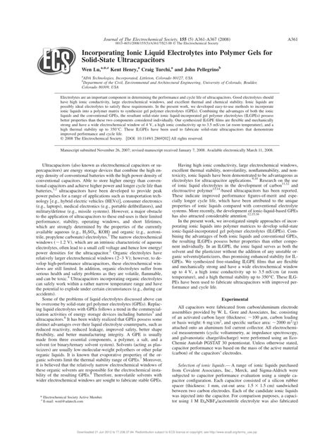Pdf Incorporating Ionic Liquid Electrolytes Into Polymer Gels For