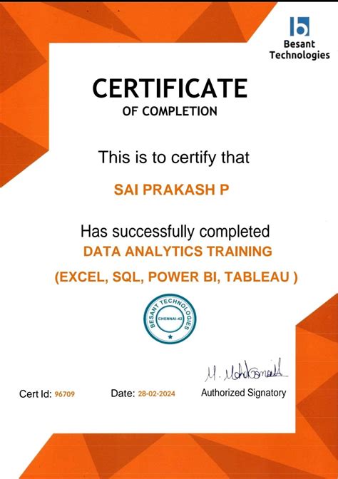 P Sai Prakash On Linkedin Im Happy To Share That Im Obtained Data Analytics From Besant