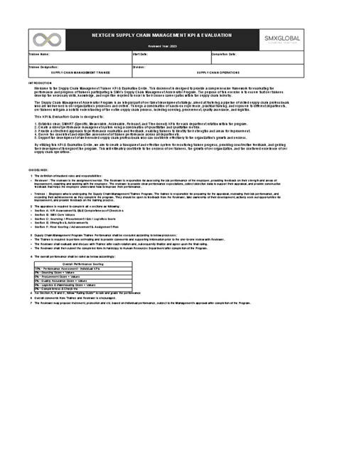 Kpi And Scoring System For Supply Chain Management Trainee Pdf
