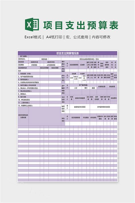 项目支出预算表 Excel表格下载 巧圣网