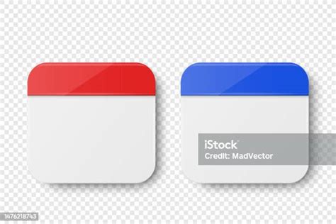 벡터 3d 현실적인 종이 클래식 간단한 최소한의 빨간색과 파란색 달력 아이콘 세트 흰색 배경에 격리 된 근접 촬영 휴일 카드 배너 벽 달력에 대 한 디자인 서식 파일 3차원