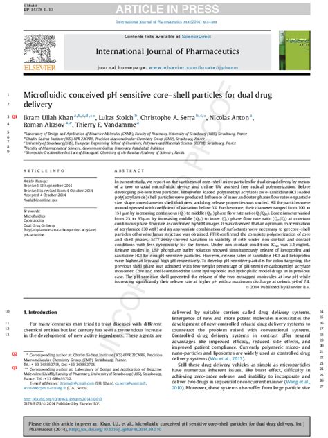 Pdf Microfluidic Conceived Ph Sensitive Core Shell Particles For Dual Drug Delivery