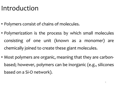 SOLUTION: Chemistry introduction to polymers and classification of polymers - Studypool