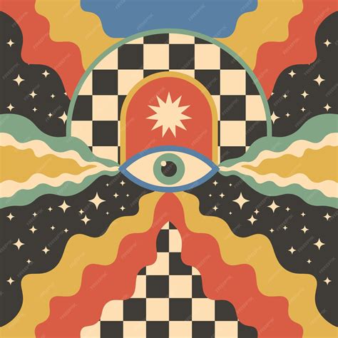 Premium Vector Psychedelic Geometric Retro Vintage Color Poster