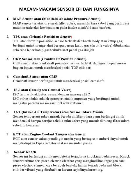 Macam Sensor Efi Dan Fungsinya Pdf