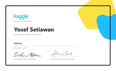 Yosef Setiawan Completed The Python Course On Kaggle Yosef Setiawan