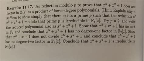solved exercise 11 17 use reduction modulo p to prove that
