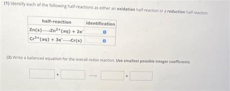Solved 1 Identify Each Of The Following Half Reactions As