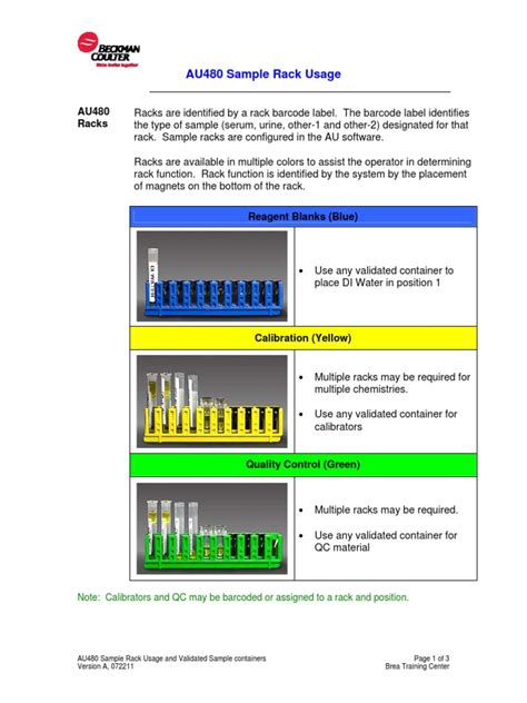 Au480 Sample Rack Usage Pdf Barcode Computing And Information Technology