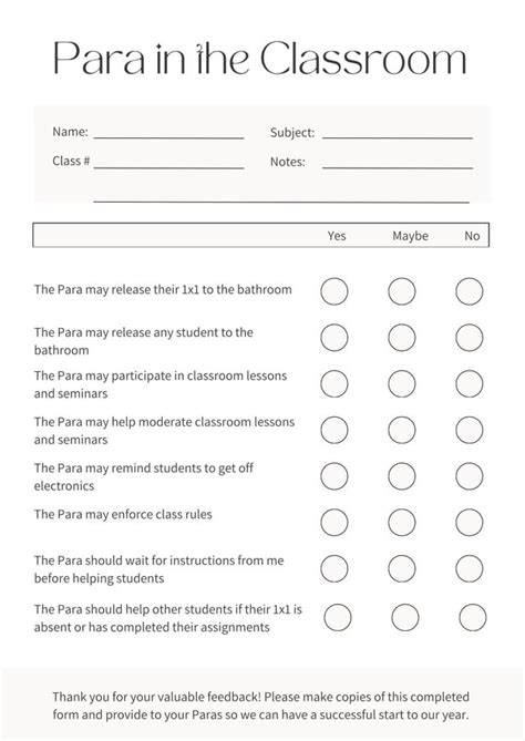 Para In The Classroomteacher Feedback Forms Rspecialed
