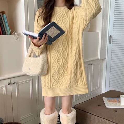 🔥1천장 돌파🔥주문폭주🔥겨울 오버핏 꽈배기 니트 미니 원피스 하객룩 데이트룩 에이블리