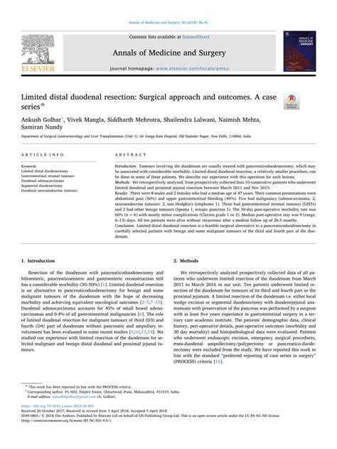 Pdf Limited Distal Duodenal Resection Surgical Approach And Outcomes