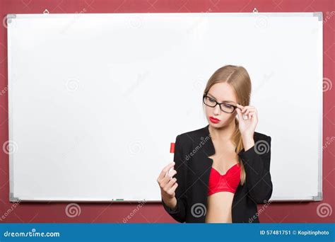 Girl With Glasses And A Bra On A Background Of Stock Image Image Of