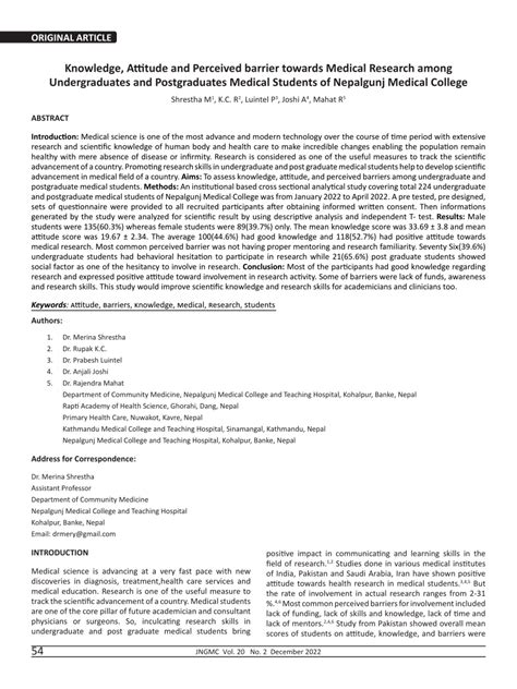 Pdf Knowledge Attitude And Perceived Barrier Towards Medical Research Among Undergraduates