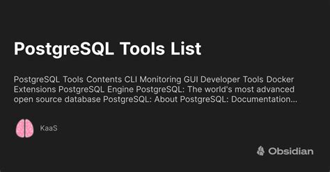 Postgresql Tools List Kaas Obsidian Publish