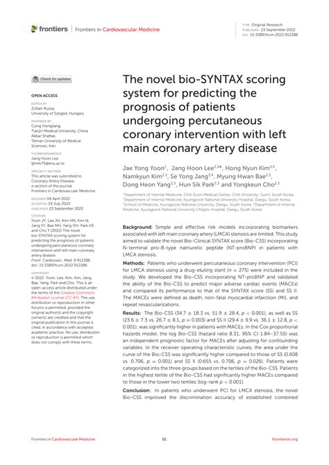 Pdf The Novel Bio Syntax Scoring System For Predicting The Prognosis Of Patients Undergoing