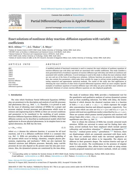 Pdf Exact Solutions Of Nonlinear Delay Reaction Diffusion Equations With Variable Coefficients