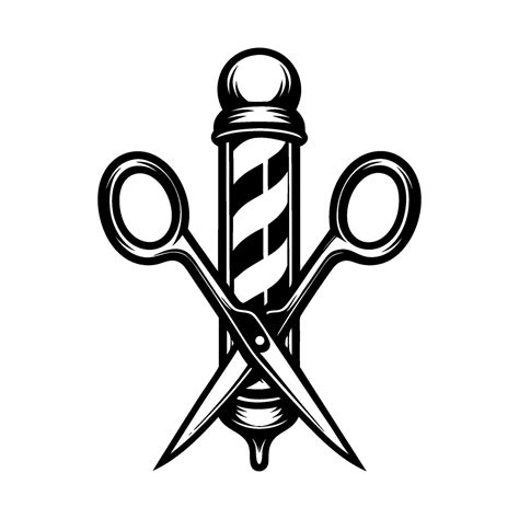 Classic Black And White Barber Logo Featuring A Pole And Crossed