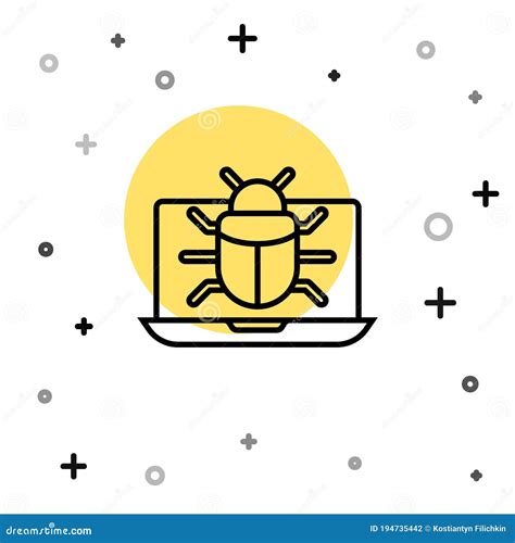 Black Line System Bug On Monitor Icon Isolated On White Background