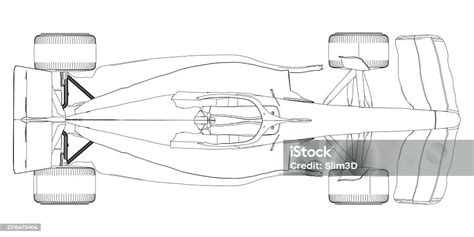 흑백 색 구성표가 있는 경주용 자동차의 그림입니다 자동차는 바퀴와 다른 부품이 명확하게 보이는 매우 상세한 방식으로 표시됩니다 속도와 흥분의 개념 상의 View 0명에 대한