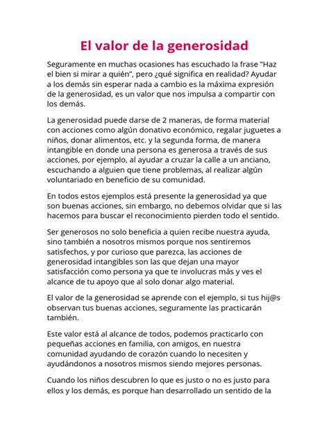 El Valor De La Generosidad Pdf