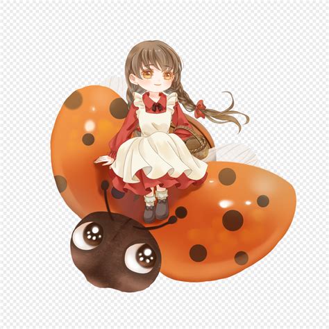 Girl Riding A Ladybug Ride Spring Outings Girl Png Image Free