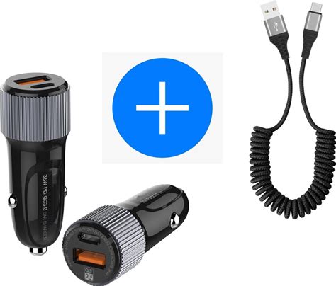 Autolader Usb A Usb C Met Usb C Oplaadkabel Snellader Krulsnoer Uitrekbaar Bol Com