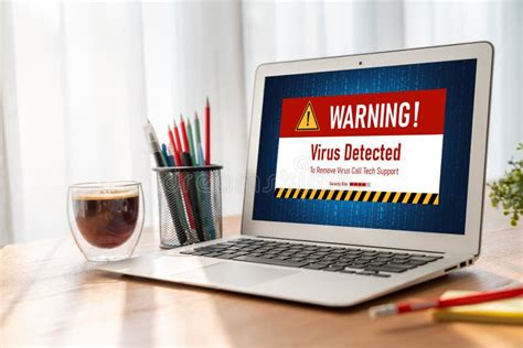 Virus Warning Alert On Computer Screen Detected Modish Cyber Threat Stock Photo Image Of