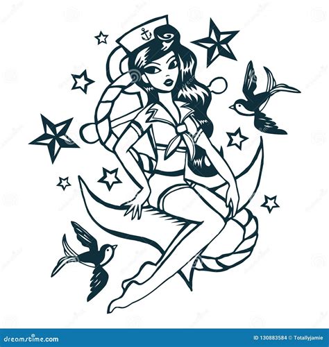 Old School Sailor Pin Up Girl Tattoos