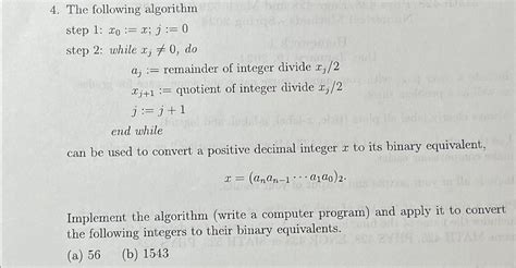 Solved The Following Algorithmstep 1 X0xj0step 2