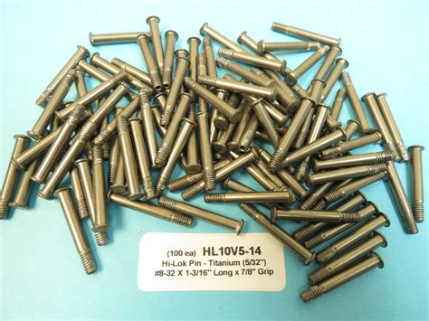 100 Titanium 5 32” 8 32 X 1 3 16” Long Hi Lok Aerospace Pin Bolt