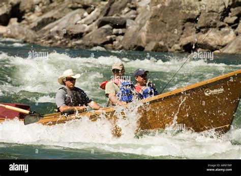 Idaho Middle Fork Of The Salmon River Wooden Drift Boat Navigating