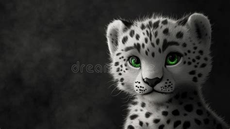 Closeup Portrait Of A Snow Leopard Cub Stock Illustration Illustration Of Monochrome Digital